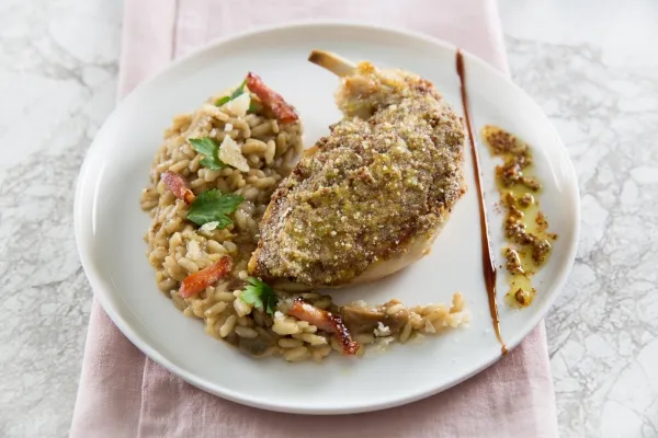 Recette Suprême de volaille en croûte de moutarde de Meaux, risotto aux ...