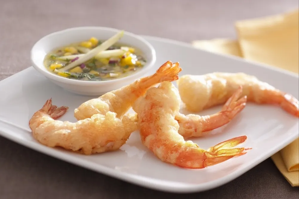 Recette Tempura de gambas, sauce fruits