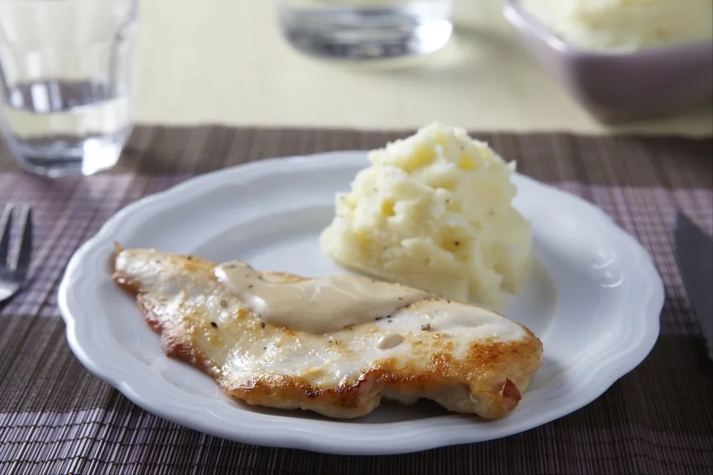 Recette escalope-de-poulet-au-xeres-pommes-puree