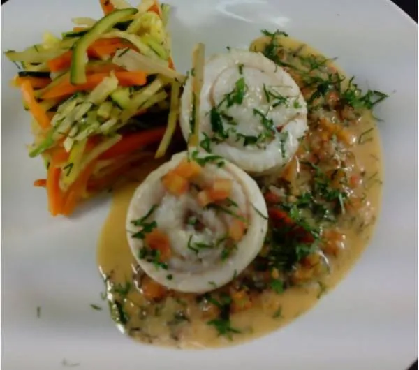 Recette Filet de merlan façon Dugléré, julienne de légumes étuvée